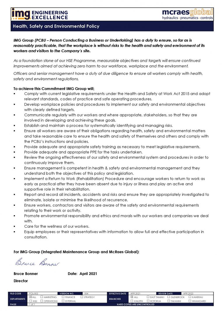 HSE Policy - Integrated Maintenance Group